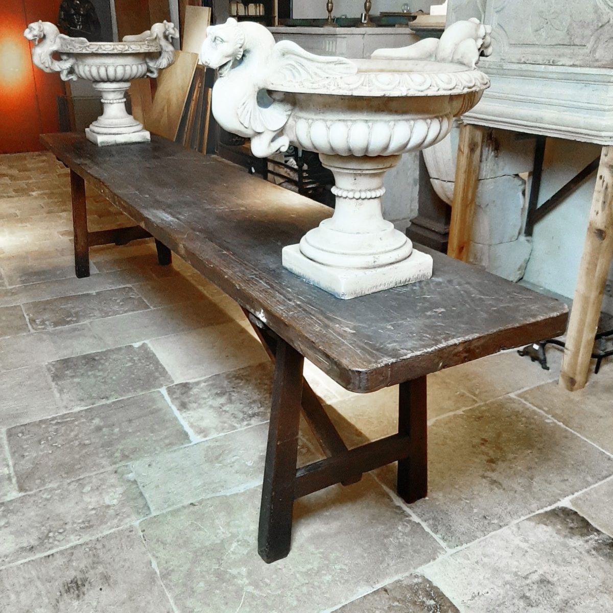 Extra long narrow dark old oak table - Piet Jonker