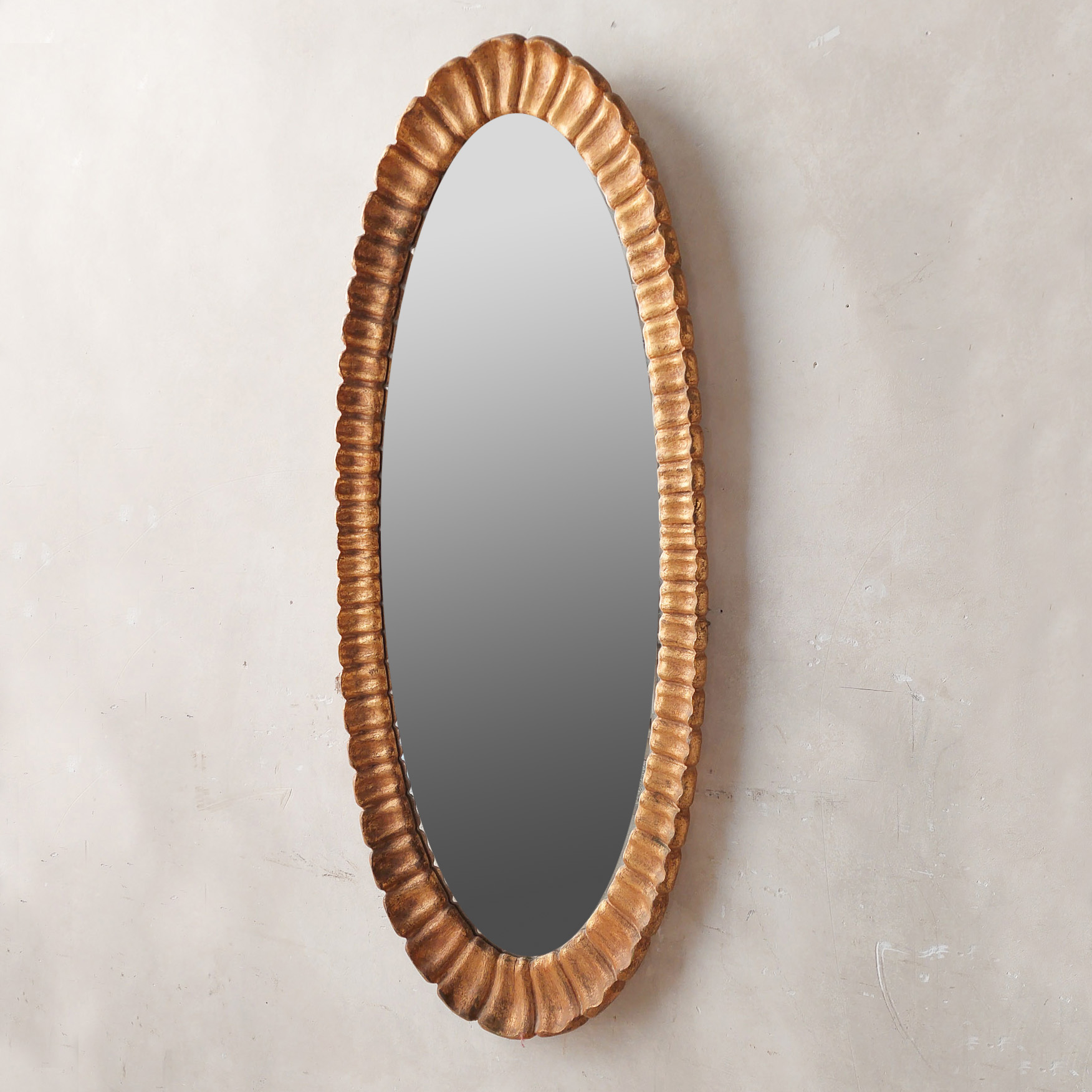 Midcentury oval gold patinated mirror 1940s - Piet Jonker