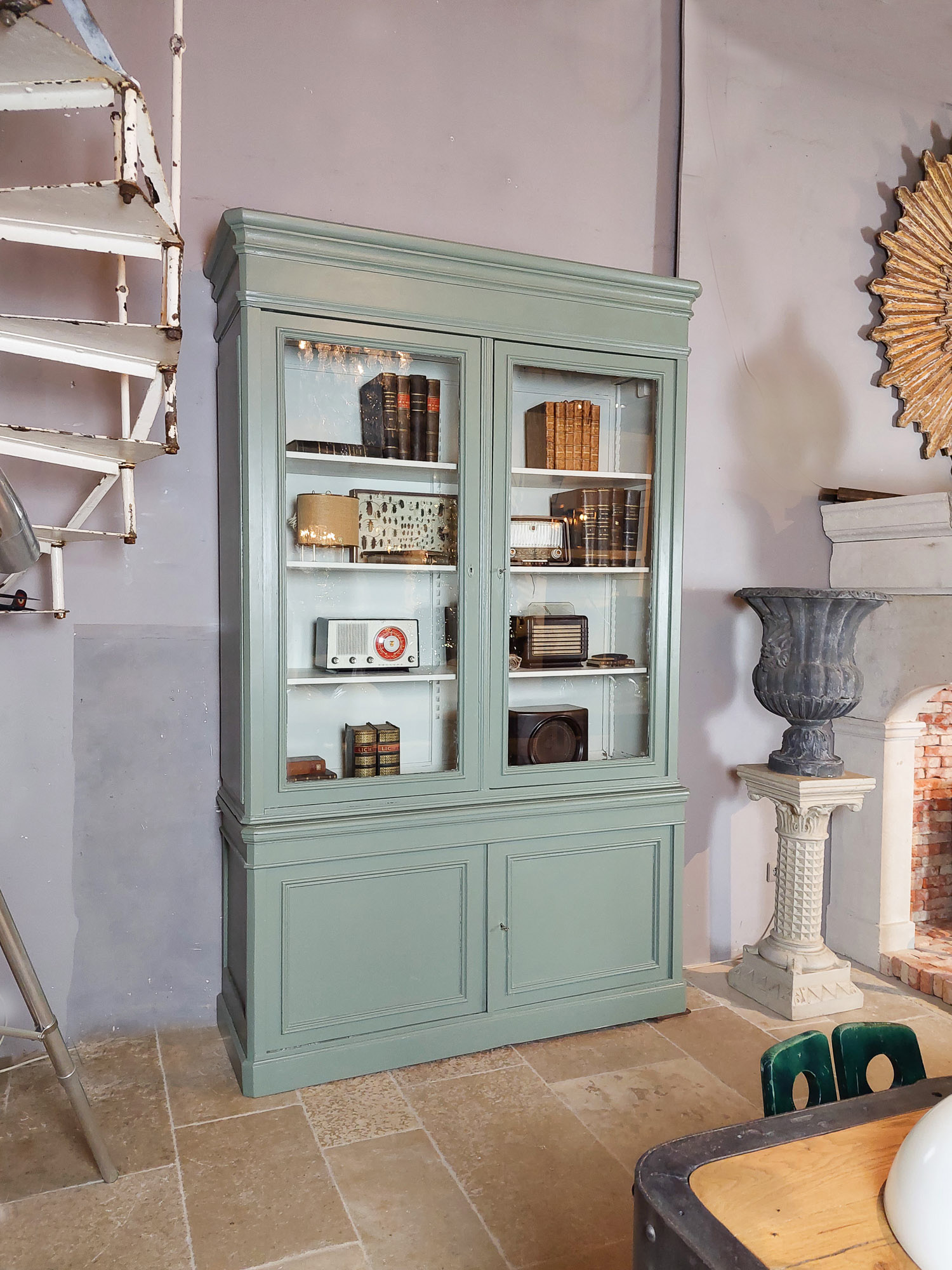 Old wooden green painted display cabinet - Piet Jonker