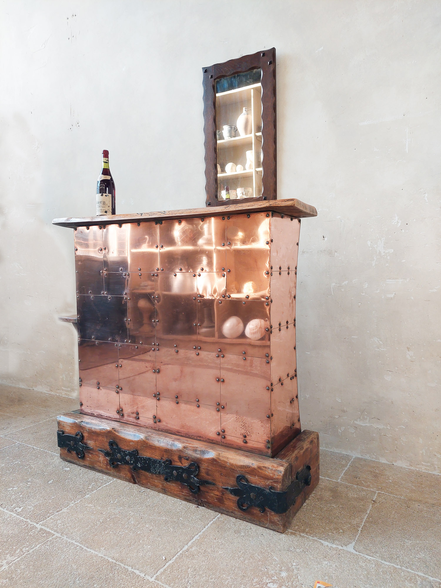 1970s bar with oak and copper - Piet Jonker