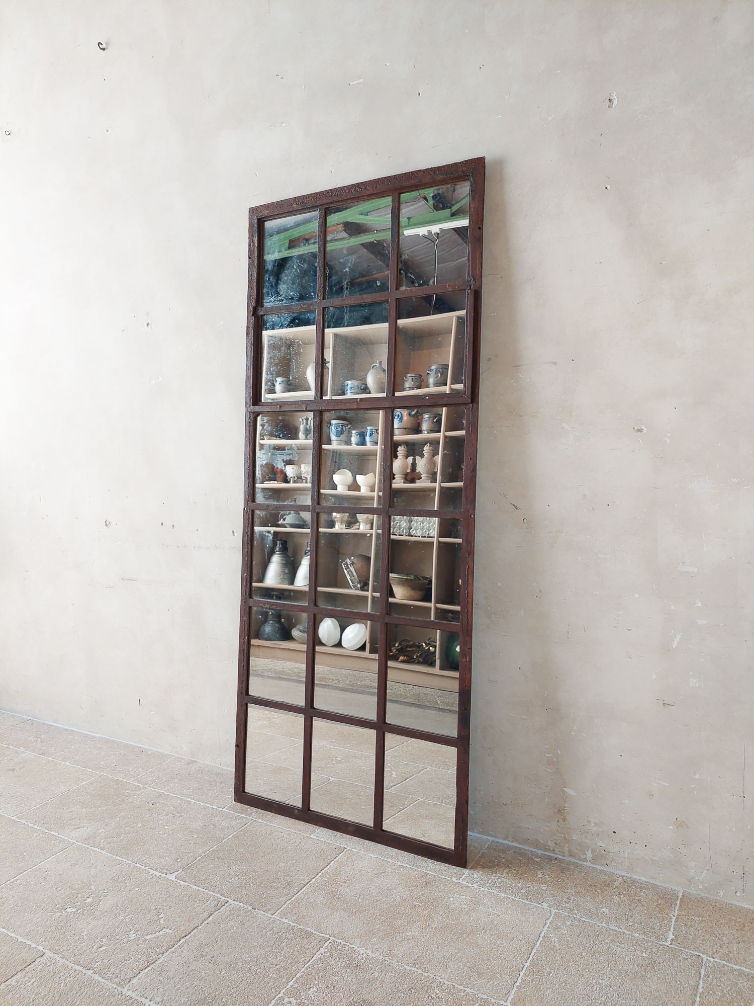 Large straight mirror made of old iron stable window (more available ...