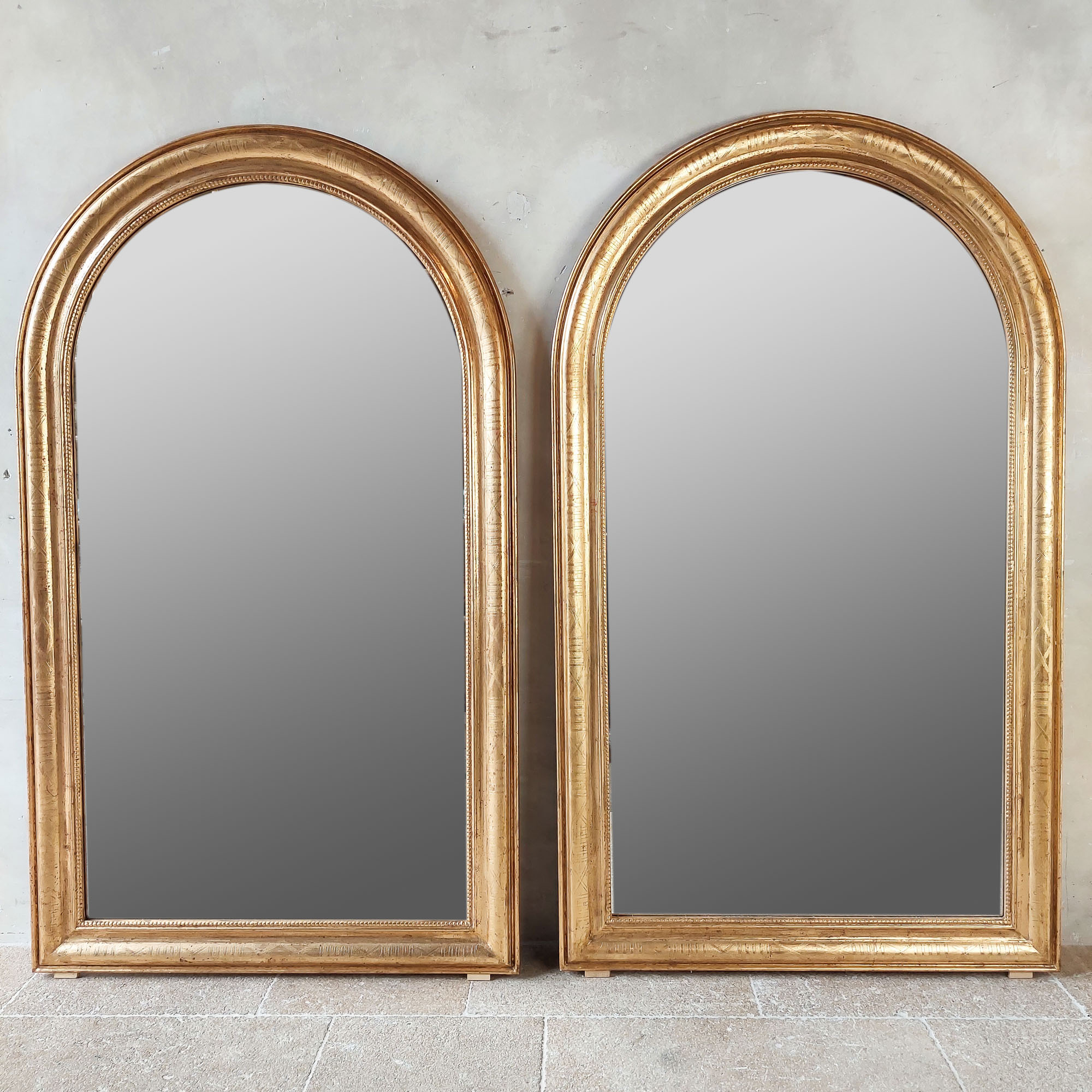 Pair of antique gold-plated arched mirrors - Piet Jonker