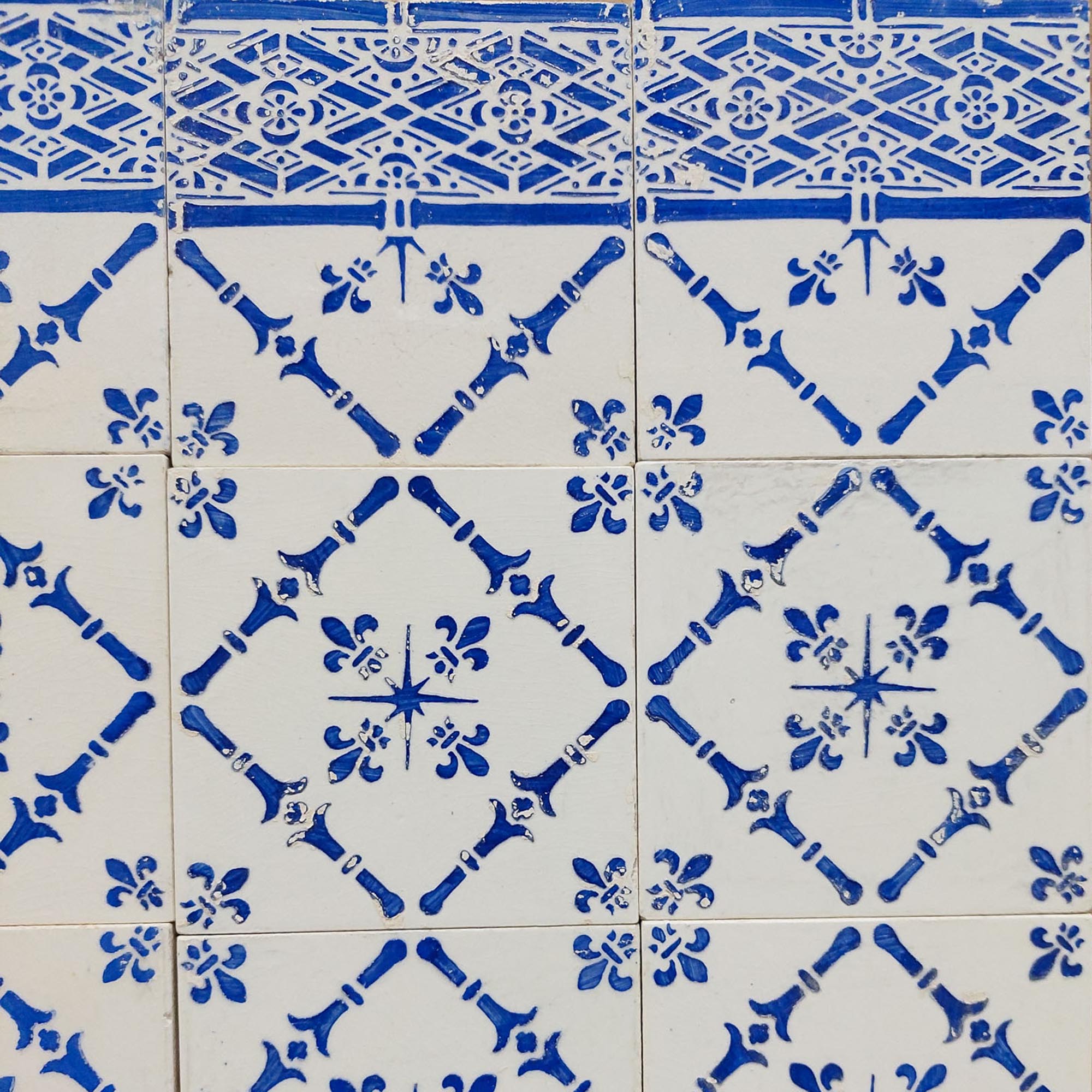 Lot of antique French blue painted wall tiles - Piet Jonker