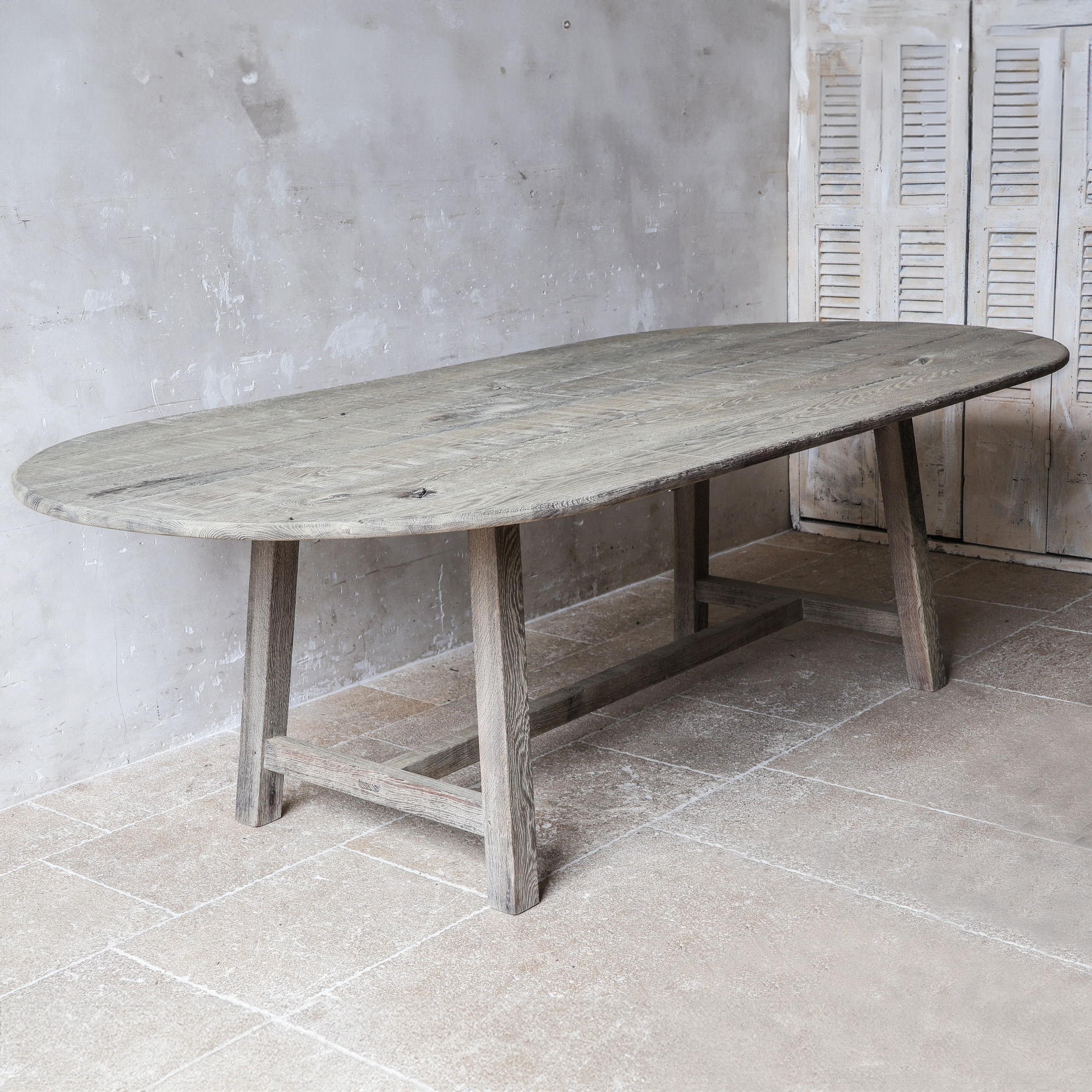 Large oval dining table made from antique oak - Piet Jonker