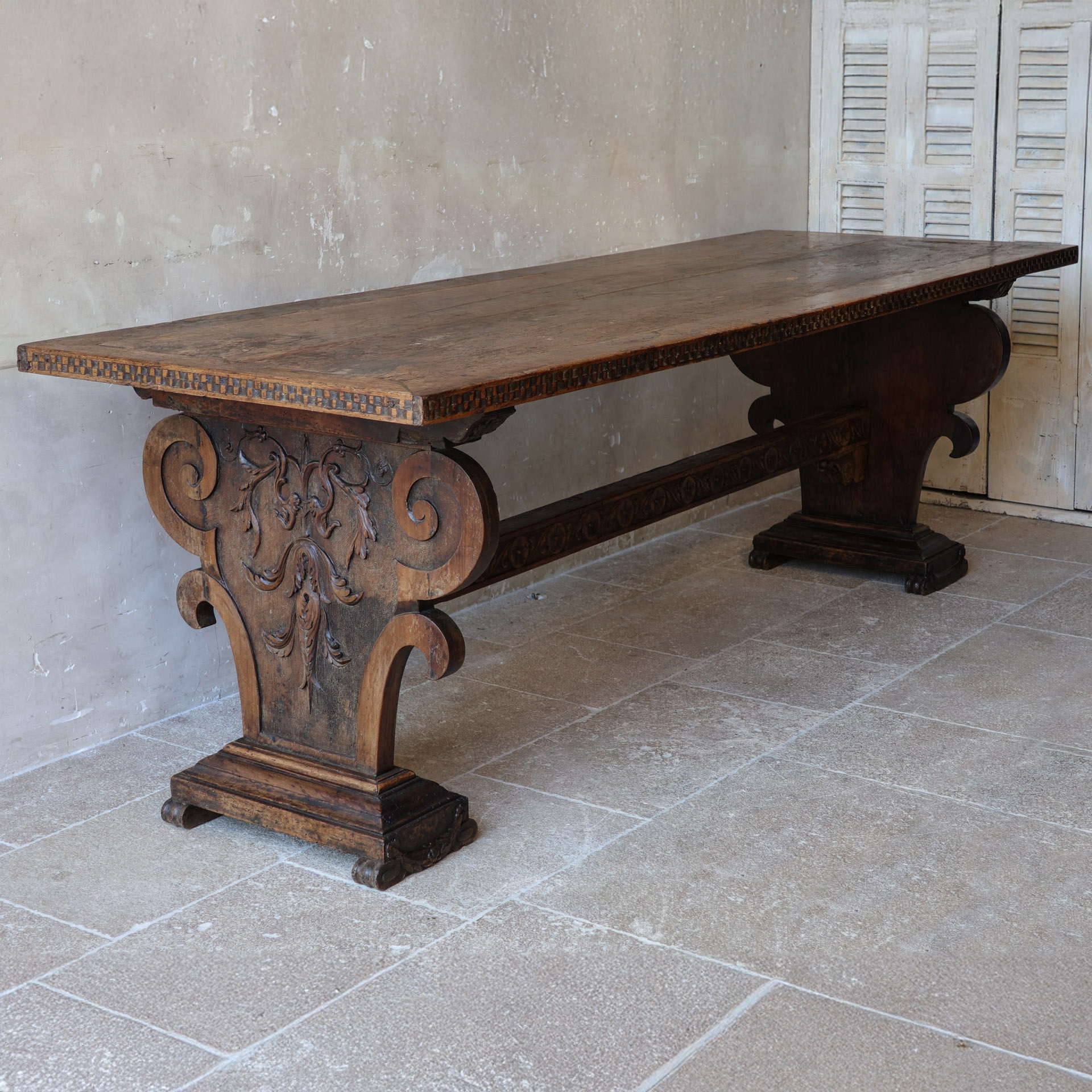 Carved walnut Renaissance trestle dining table from the 17th century ...