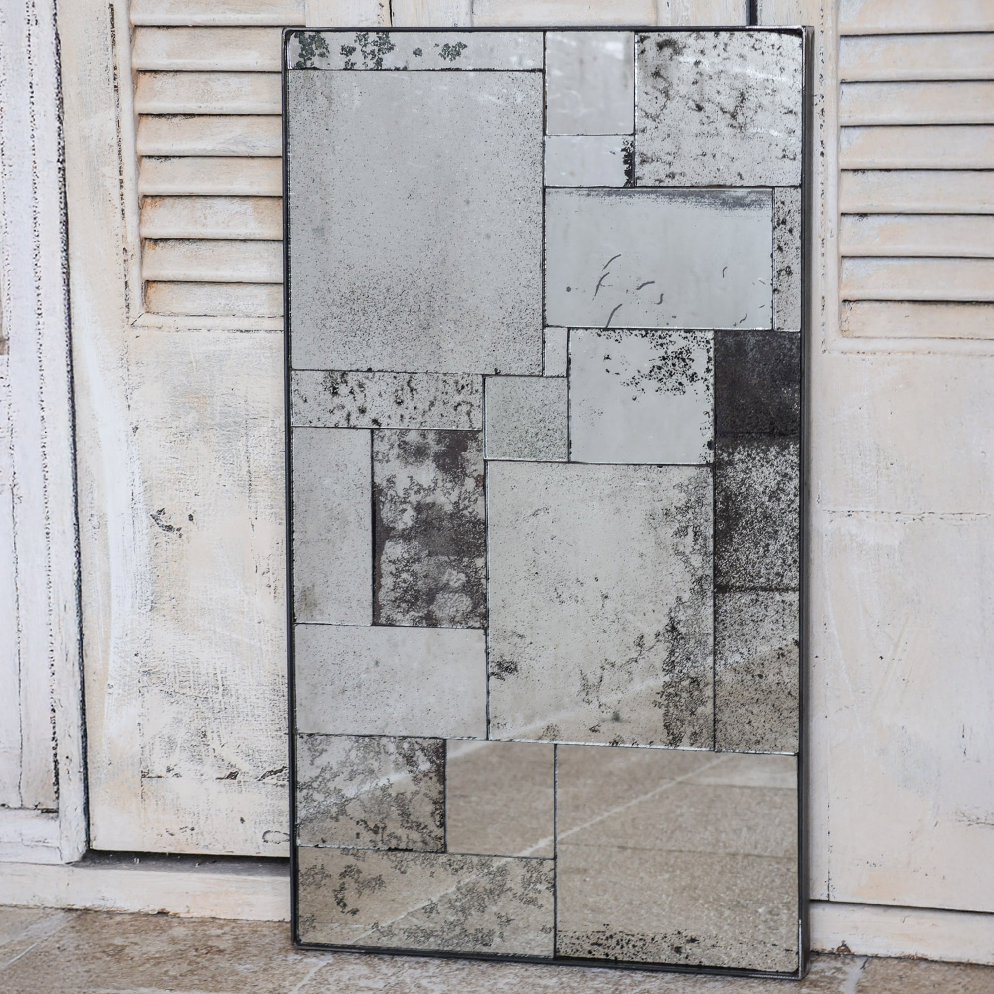 Patchwork mirror made from authentic antique mirror glass in a steel frame - Piet Jonker