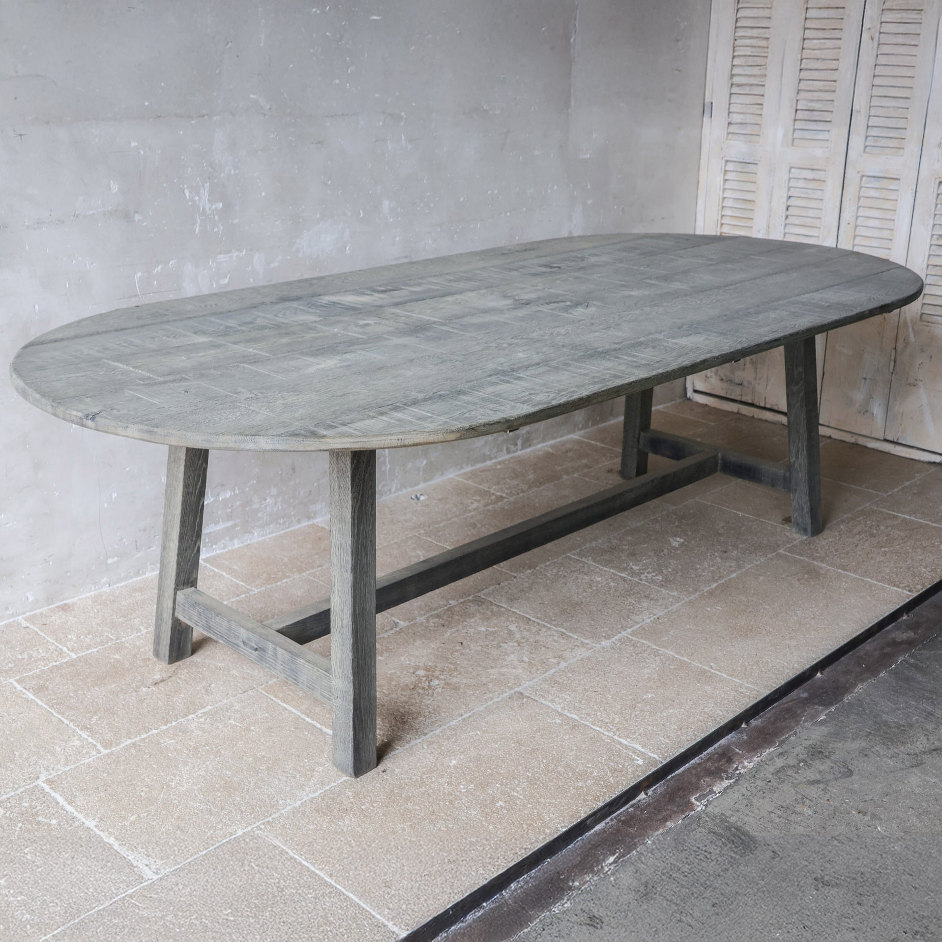 Large oval dining table made from antique oak - Piet Jonker