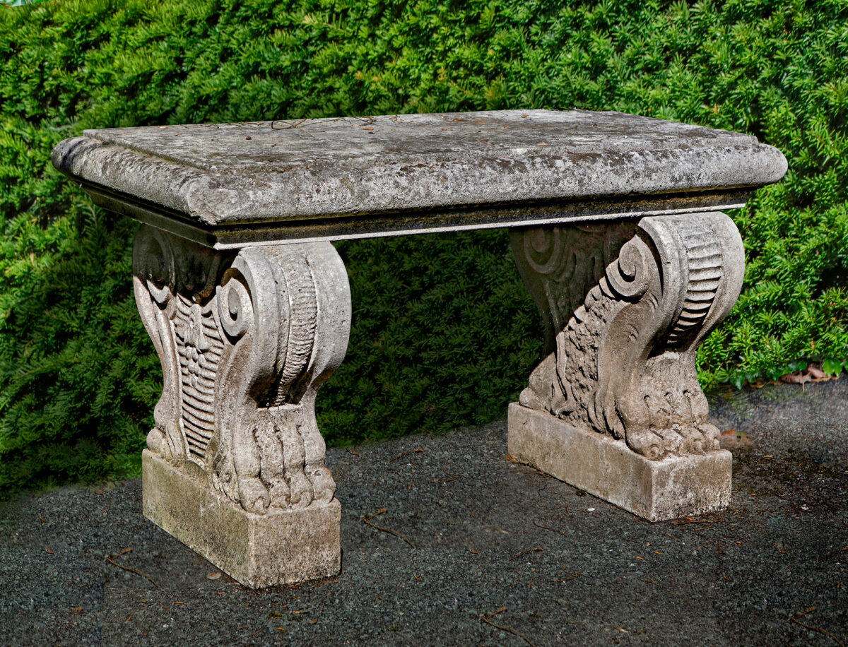 Stone garden bench with claw feet – 20th century - Piet Jonker