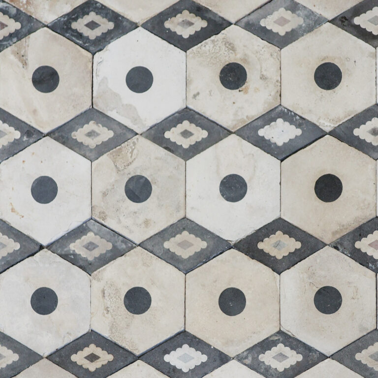 Antique hexagon pattern floor tiles with inserts - Piet Jonker